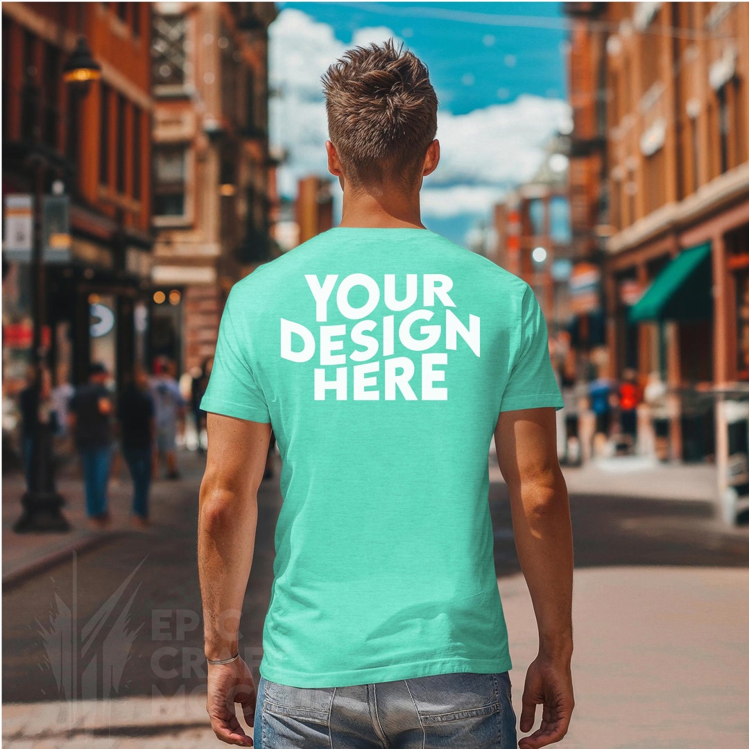 Heather Seafoam Back Gildan 64000 Mockup Tshirt Men, G64000 POD Urban ...