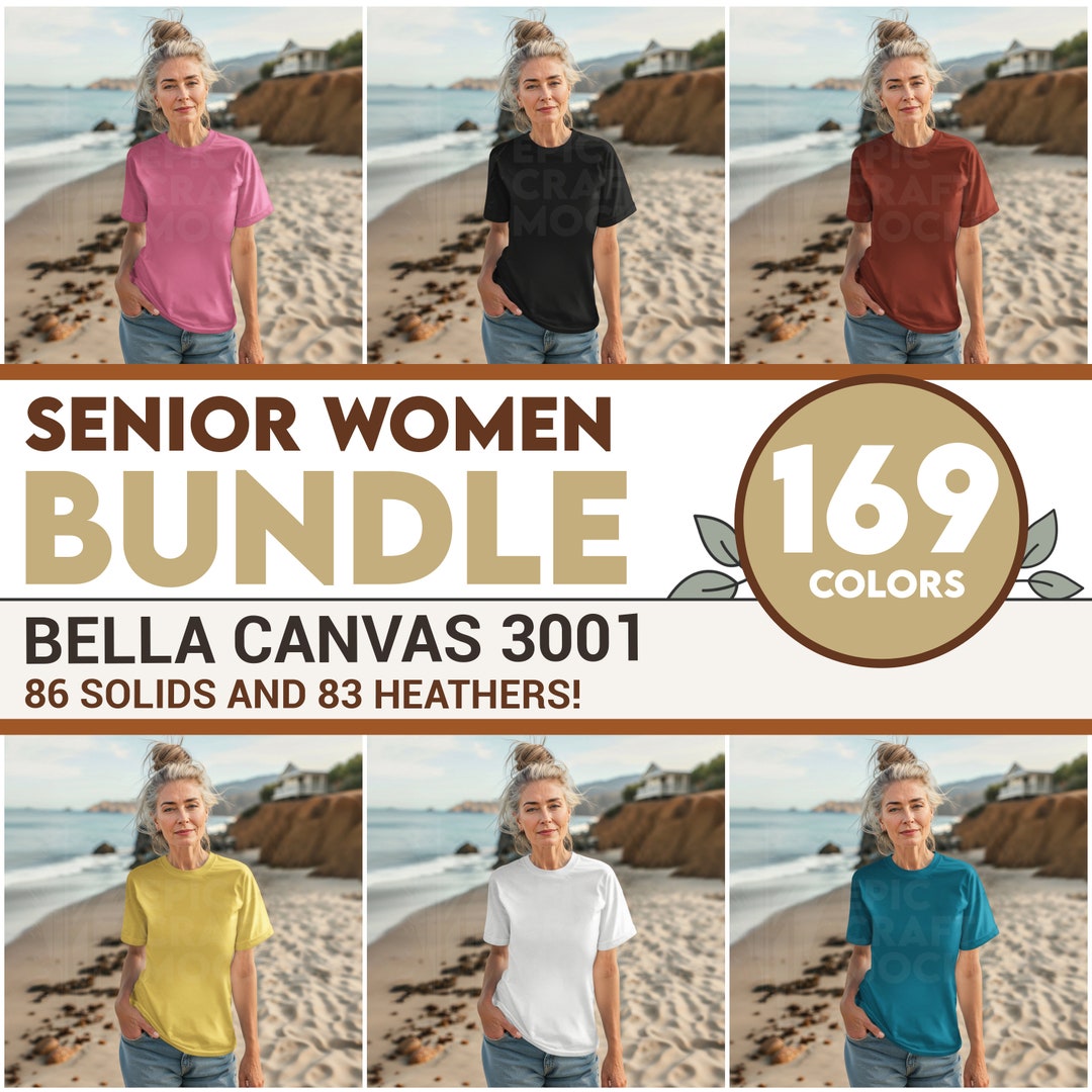 Senior Old Women Bella Canvas 3001 Mockup Bundle Woman Beach Summer ...