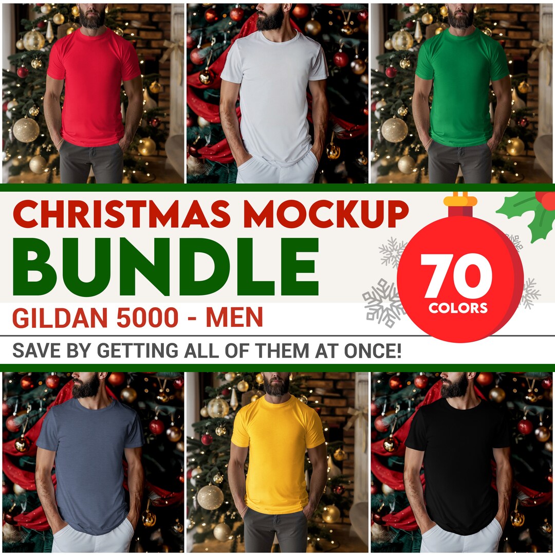 Christmas Bundle Front Men Gildan 5000 Mockup Bundle Tshirt Man, POD ...