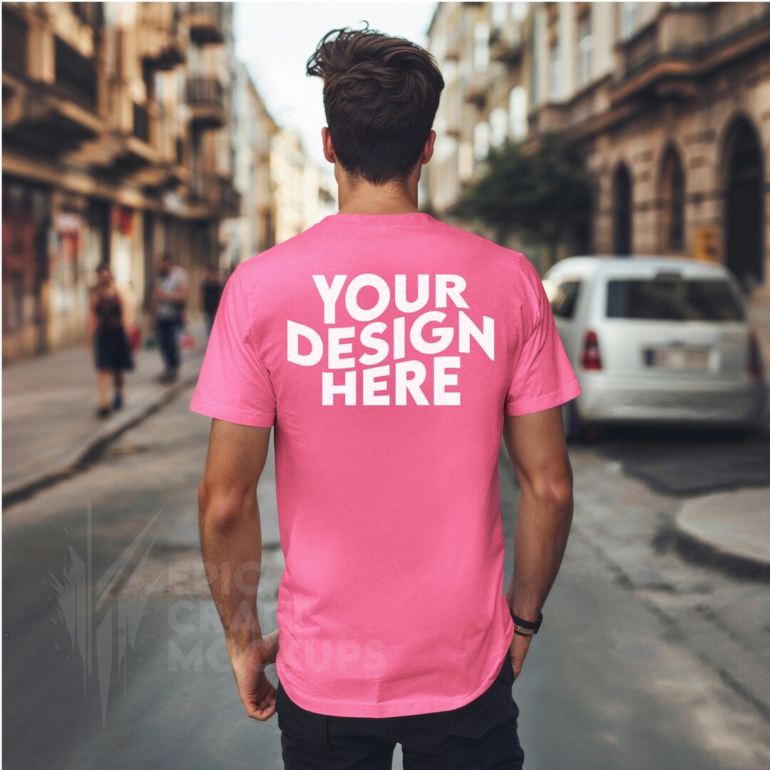 Neon Pink Back Men Comfort Colors C1717 Shirt Mockup T-shirt Man, POD ...