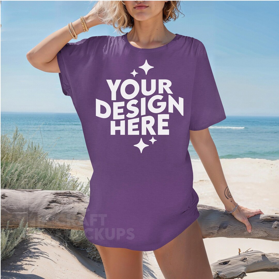 Royal Purple Bella Canvas 3001 Mockup Woman Beach Summer, POD BC 3001 ...
