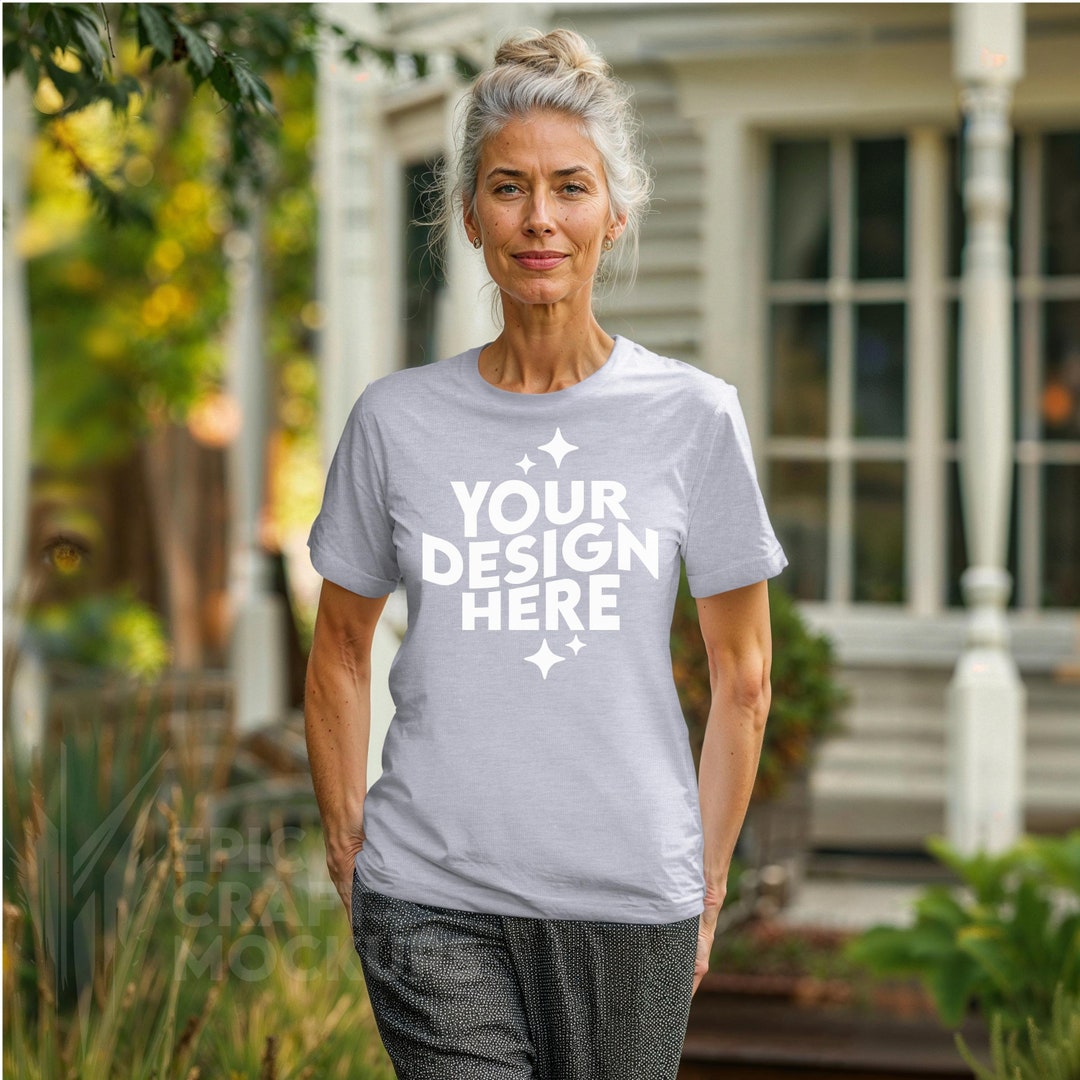 Sport Grey Senior Old Woman Gildan 64000 Mockup Tshirt Women, G64000 ...