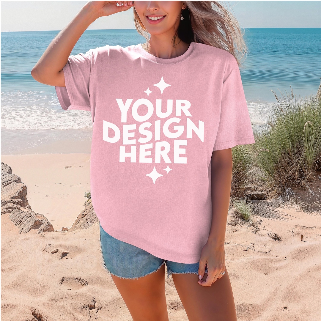Blossom Comfort Colors 1717 Mockup Summer Beach Woman Oversized Tshirt ...