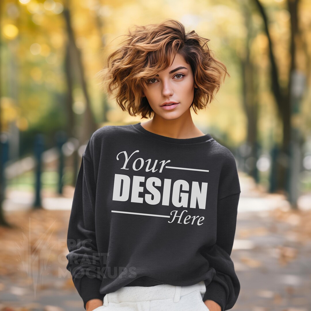 Gildan 18000 Mockup Dark Heather Woman Crewneck Oversized, Heavy Blend ...