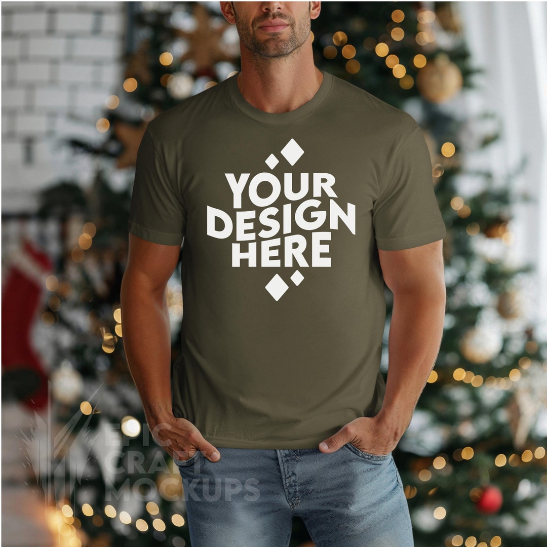 Olive Christmas Gildan 64000 Mockup Winter Man Tshirt, POD Holidays ...