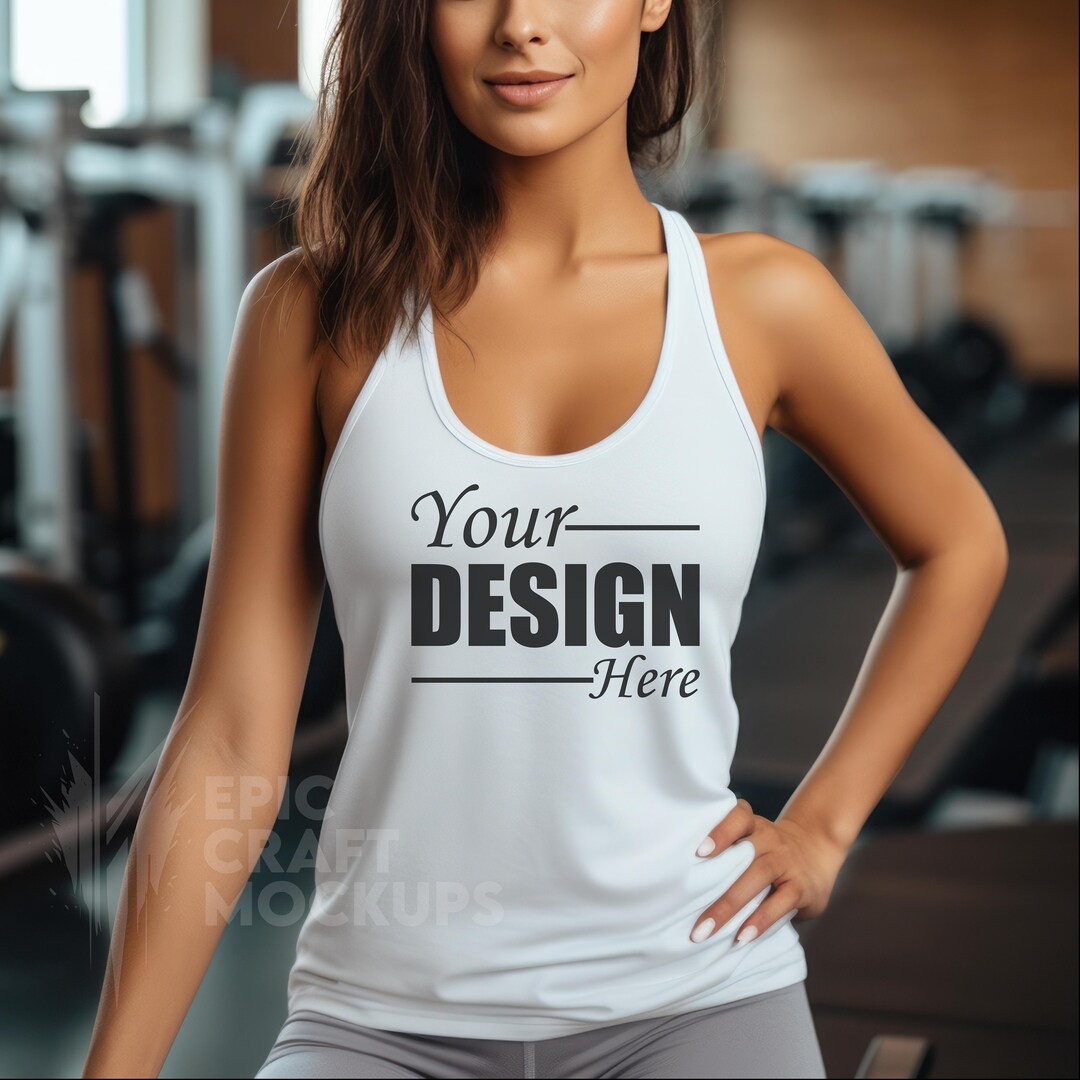 Next Level 1533 Mockup Fitness, White Young Brunette Woman Tank Top ...