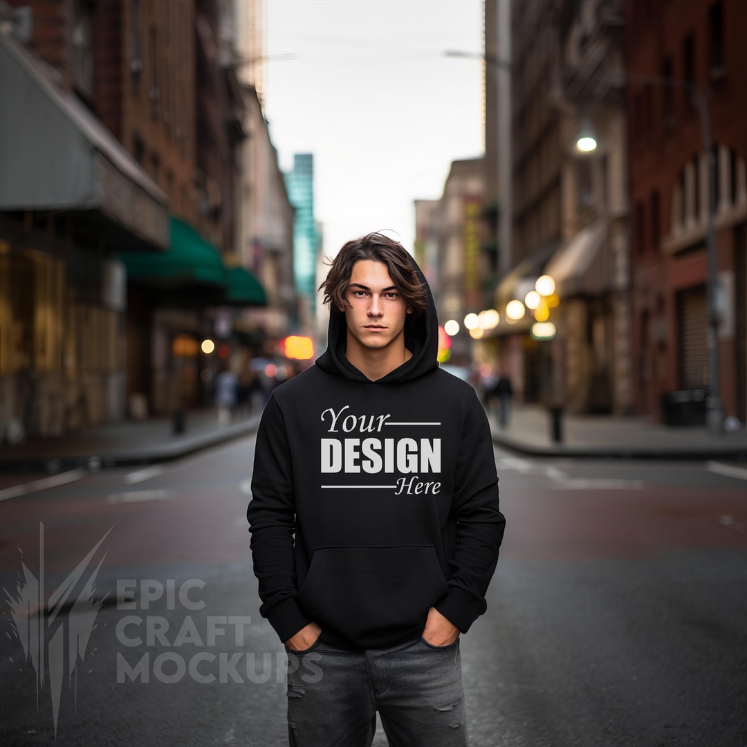 Gildan 18500 Mockup Man Hoodie Mockup Black Gildan Sweatshirt Mockup ...