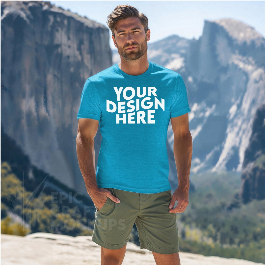 Heather Sapphire Gildan 64000 Mockup Hiking Outdoor Nature Man Tshirt ...