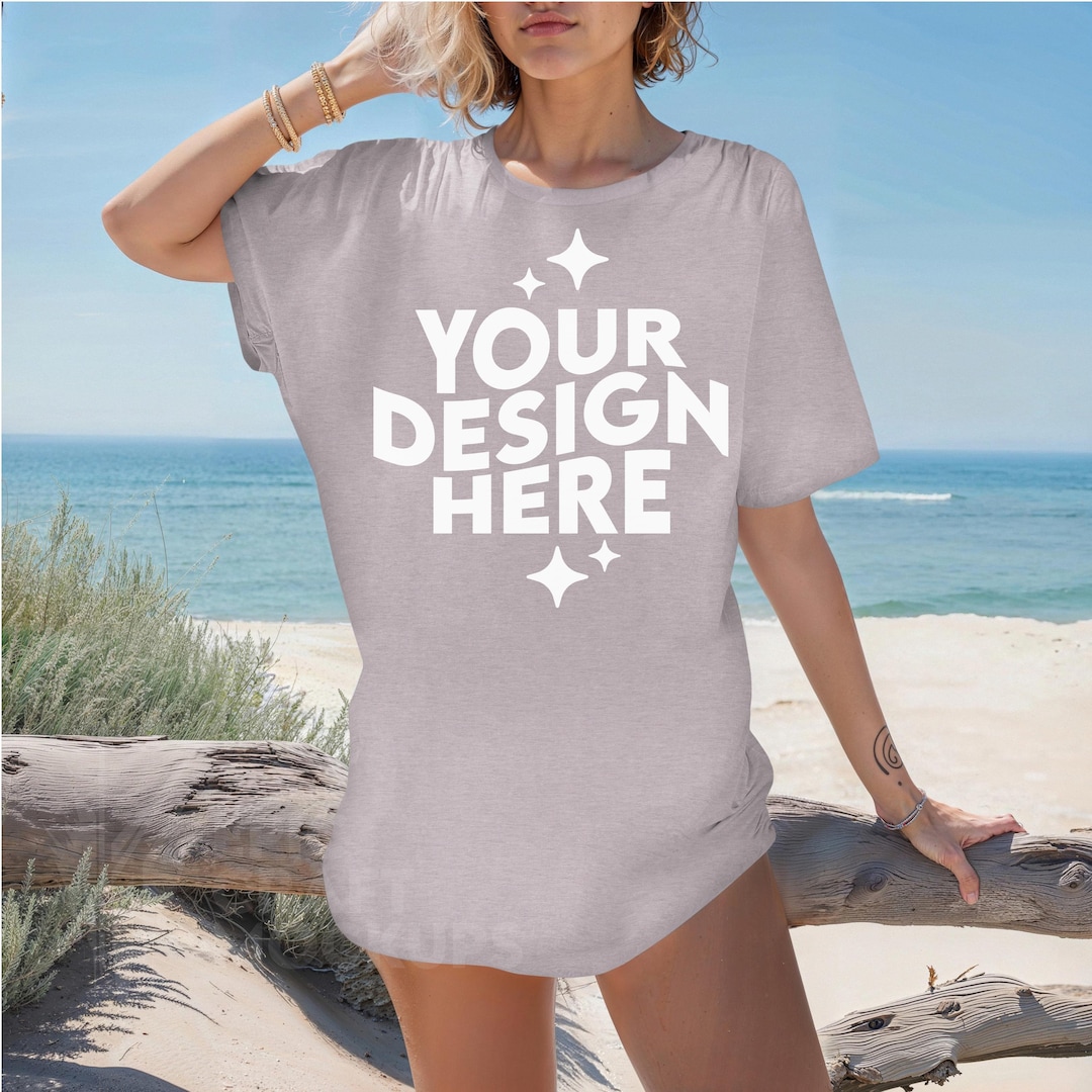 Lavender Dust Bella Canvas 3001 Mockup Woman Beach Summer, POD BC 3001 ...