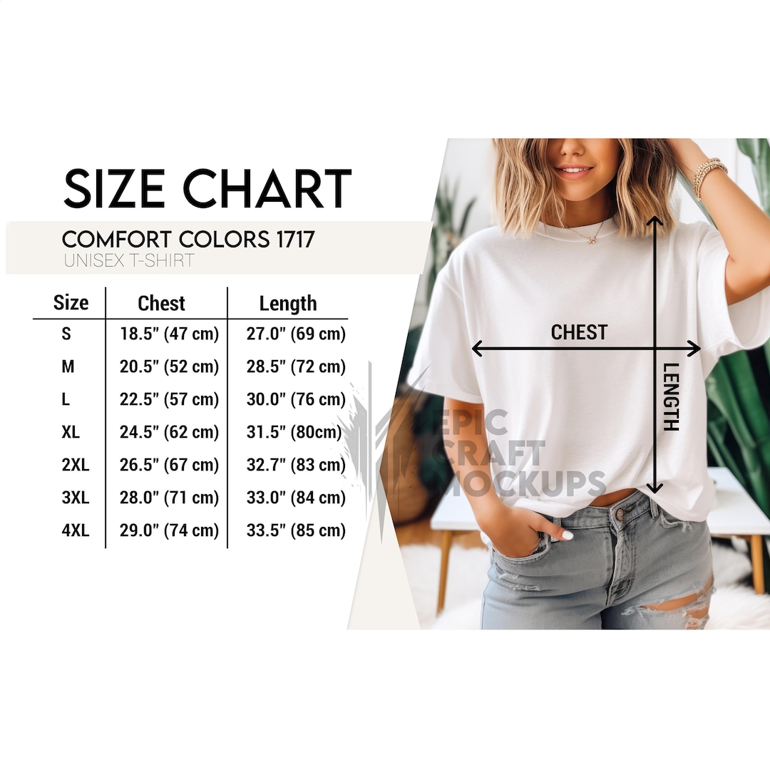 Comfort Colors Size Chart Woman Lifestyle White C1717, Oversized ...