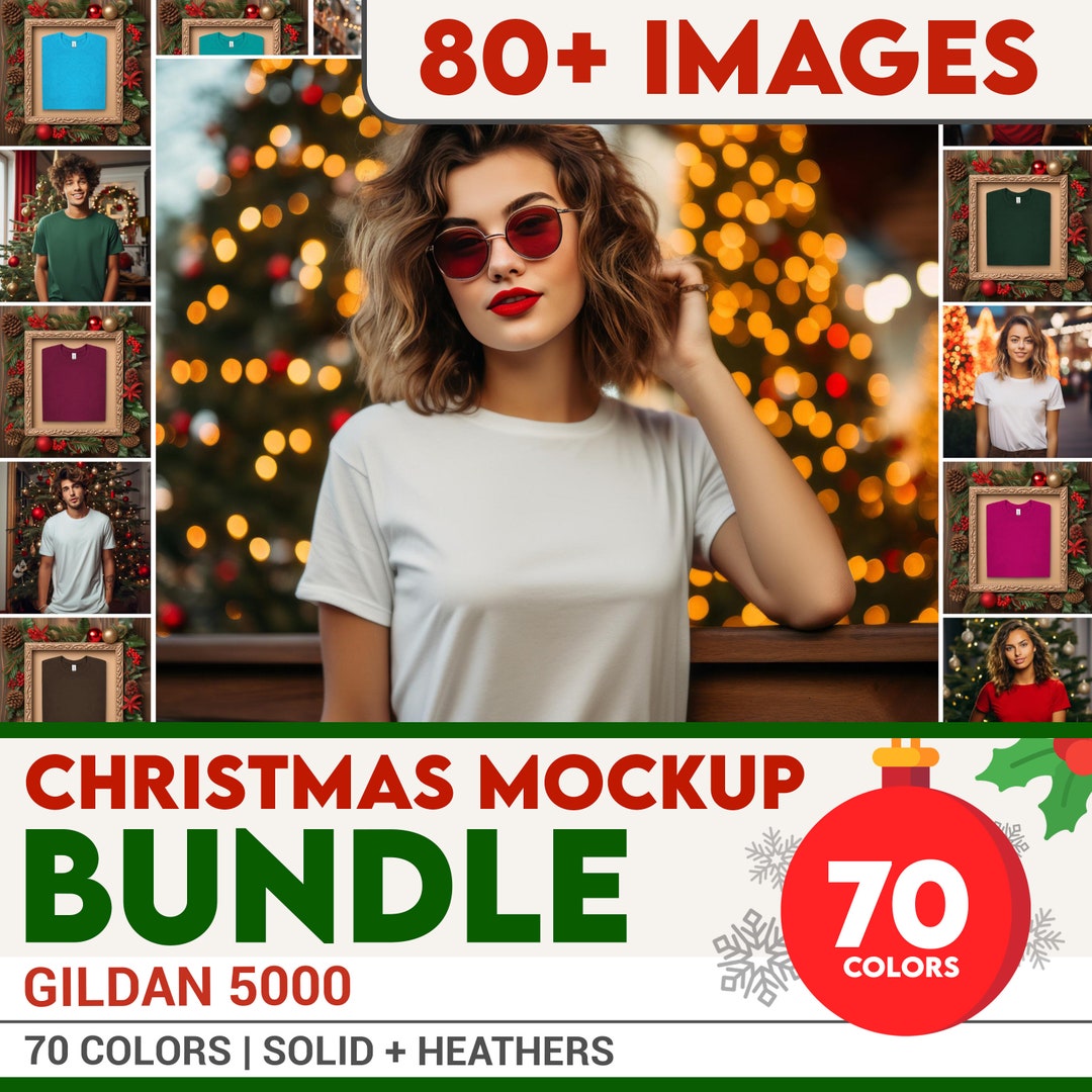 Gildan 5000 Christmas Mockup Bundle Gildan 5000 Folded Tshirt Mockup ...