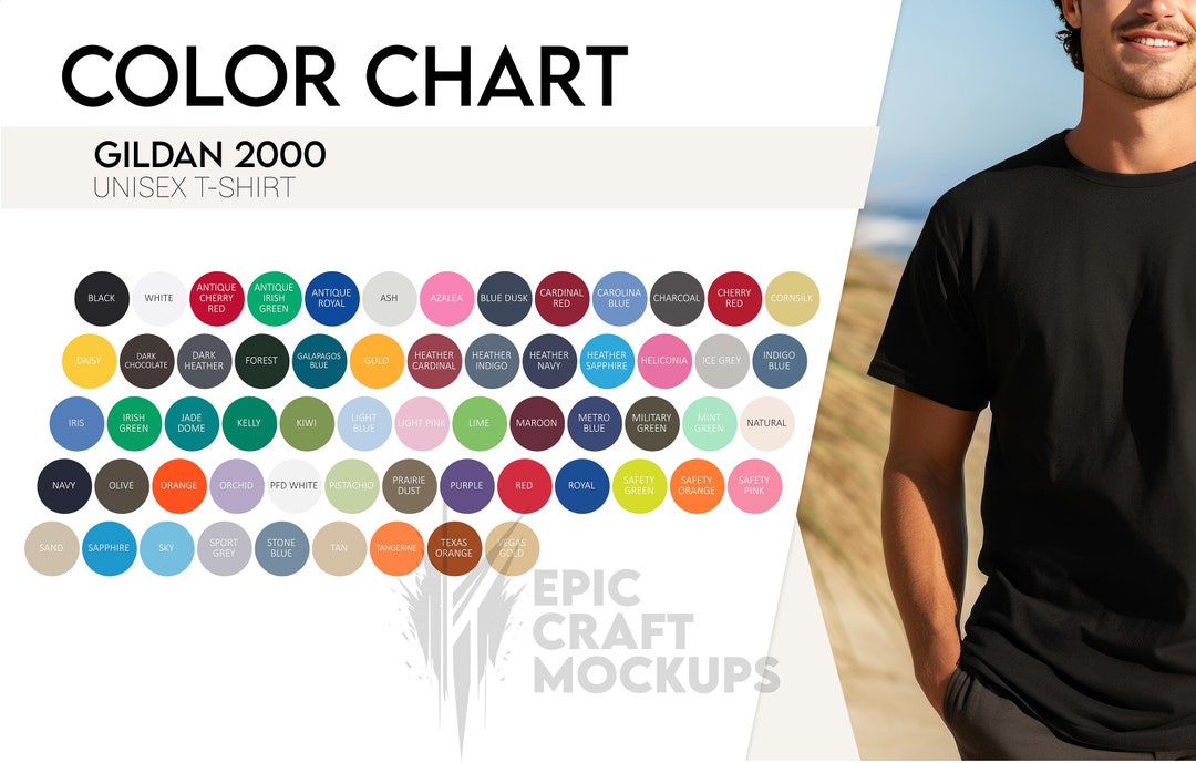 Color Chart Gildan 2000 Tshirt Men, Color Table POD G2000 Tee, T-shirt ...