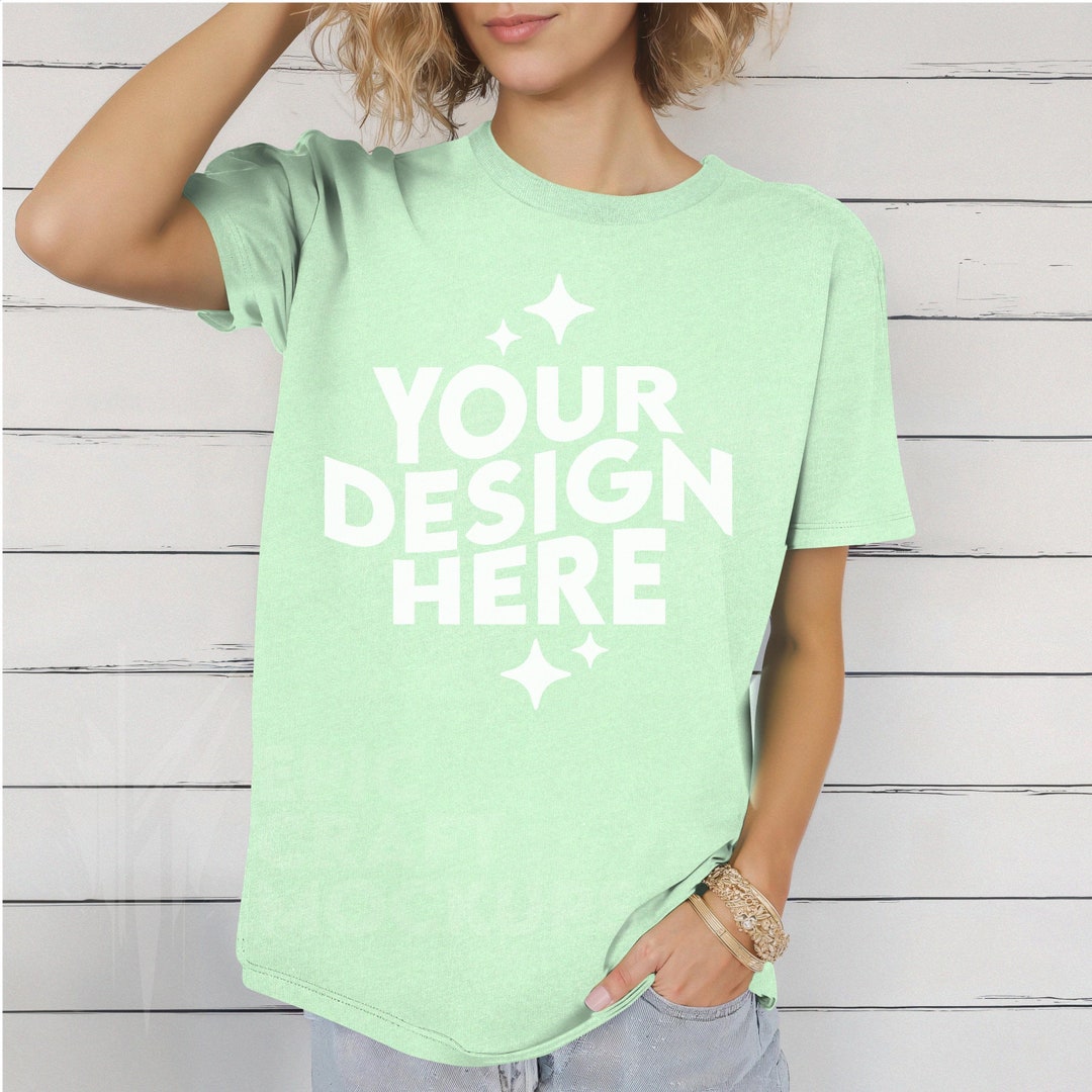 MINT GREEN Gildan 64000 Mockup Young Woman Tshirt, POD G64000 Boho ...