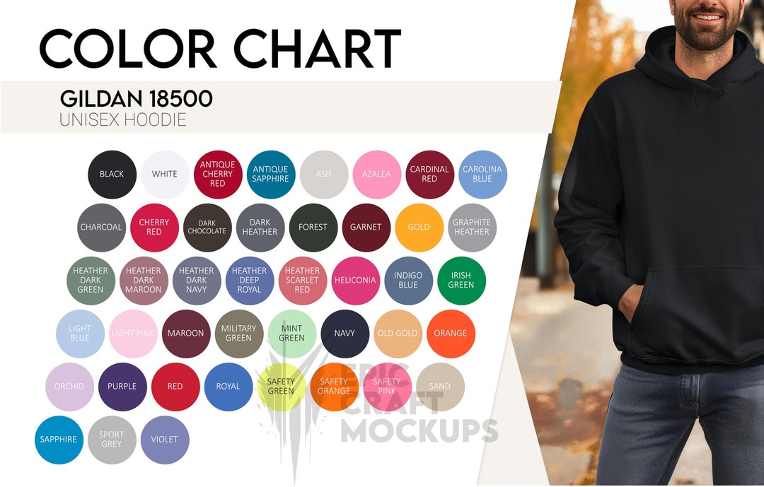 Color Chart Gildan 18500 Hoodie Men, Color Table POD G18500 Sweater ...