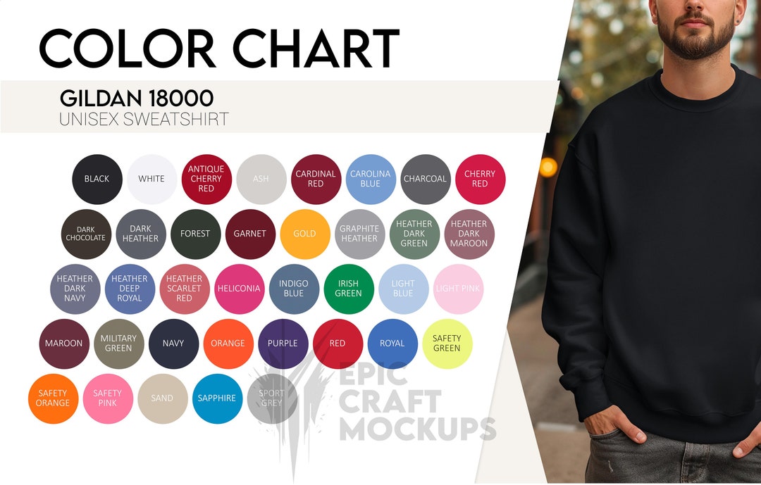 Color Chart Gildan 18000 Sweatshirt Men, Color Table POD G18000 Sweater ...