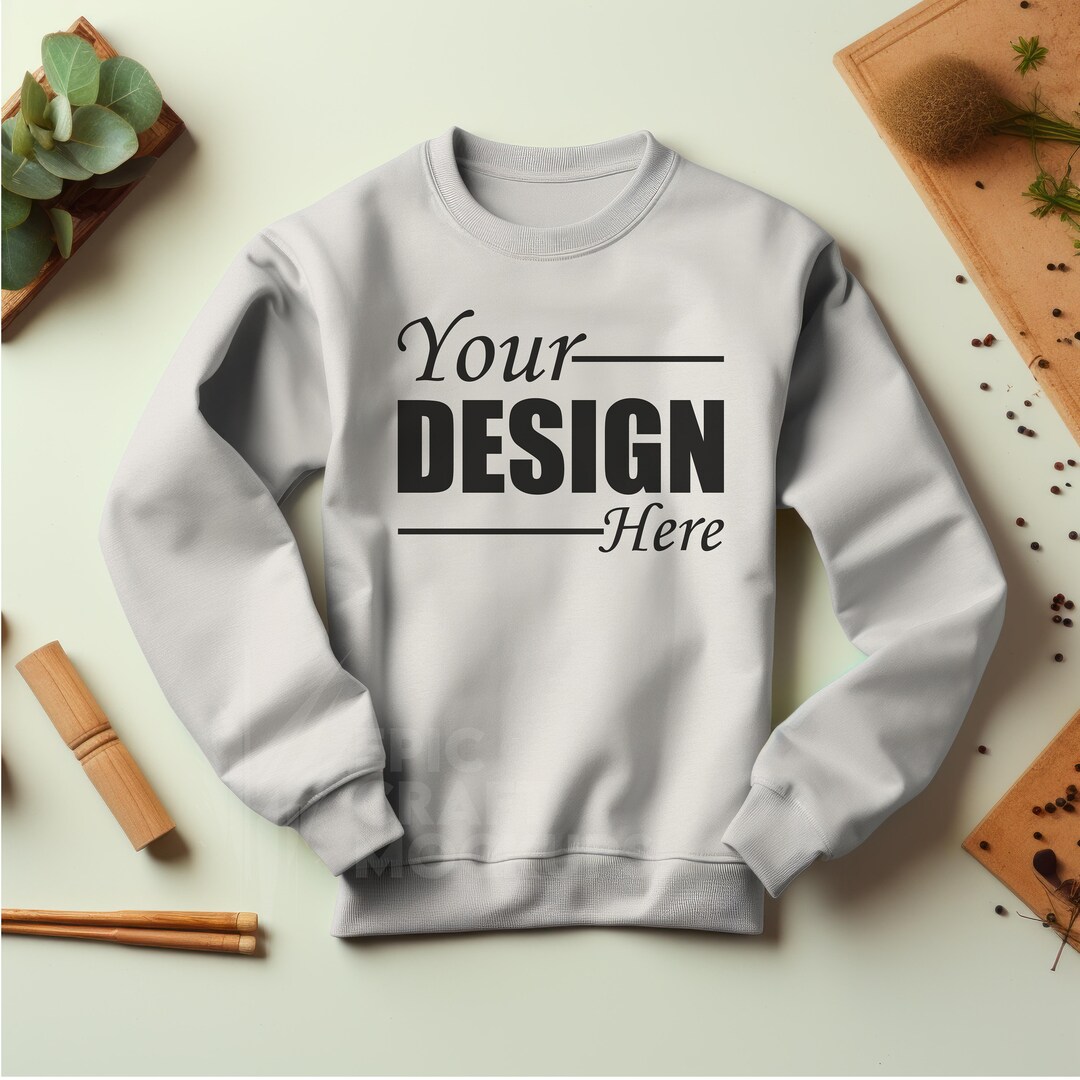 Gildan 18000 Mockup Flat Lay Ash Gray Gildan Sweatshirt Mockup, Casual ...