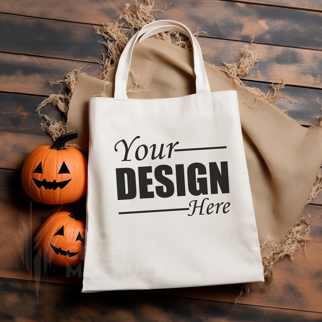 Halloween Tote Bag Mockup Natural Canvas Pumpkin Tote Bag Mock up Fall ...
