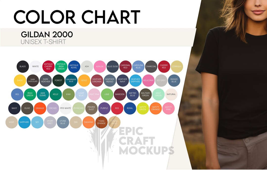 Color Chart Gildan 2000 Tshirt Women, Color Table POD G2000 Tee, T ...