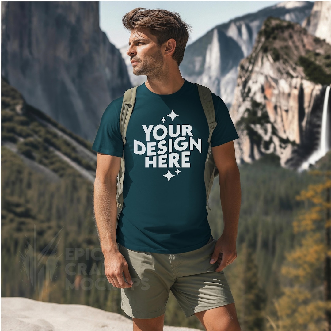 Atlantic Bella Canvas 3001 Mockup Hiking Outdoor Nature Man Tshirt, POD ...