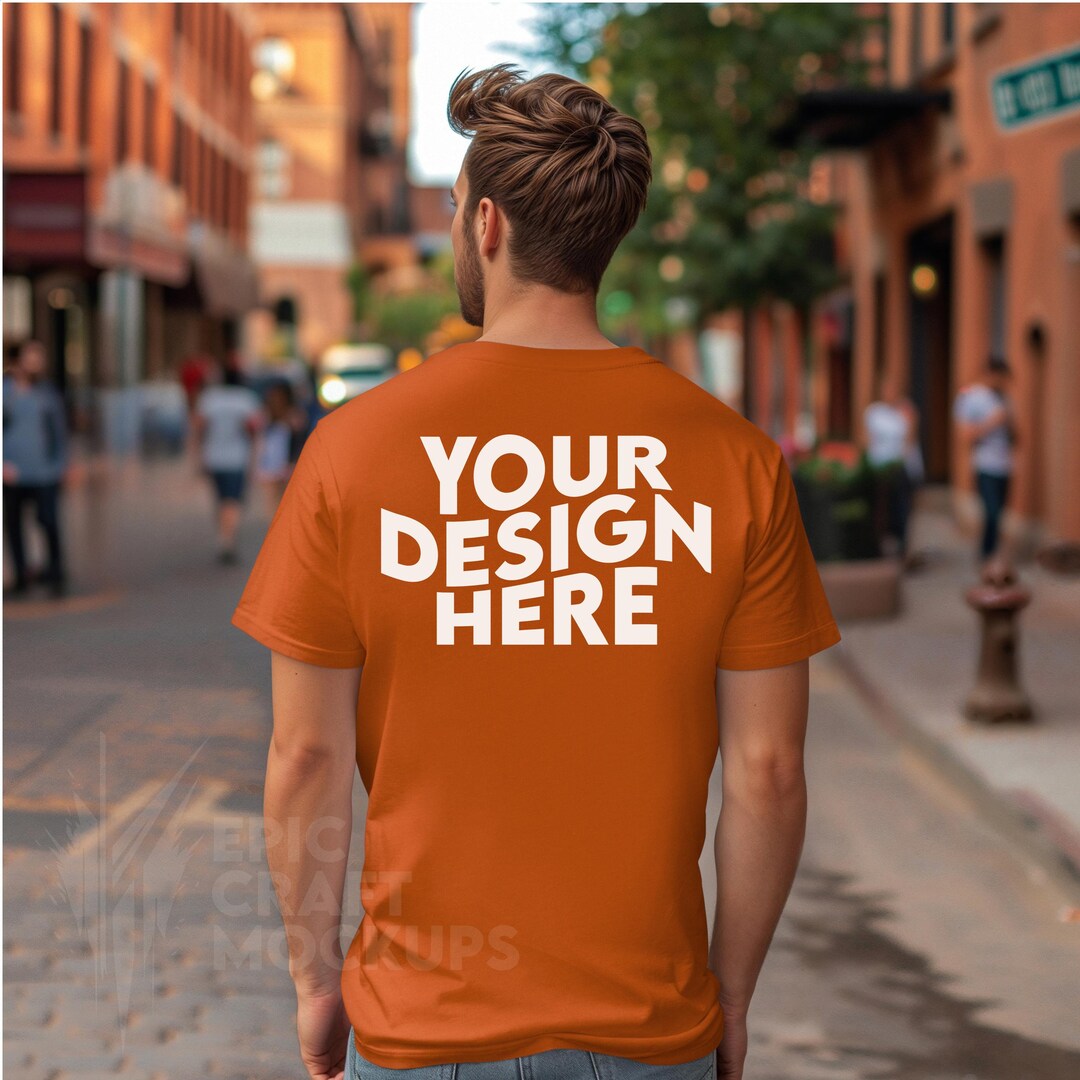 Texas Orange Back Gildan 5000 Mockup Tshirt Men, G5000 POD Urban Street ...