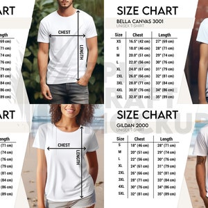 Mockup Size Chart Bundle Woman and Man Lifestyle White, Bella Canvas ...