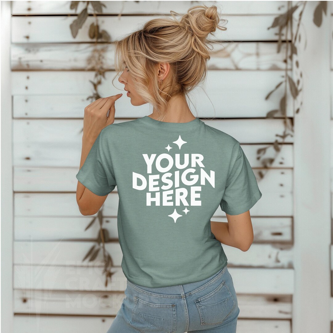 Heather Dusty Blue Back Bella Canvas 3001 Mockup Tshirt Women, POD BC ...