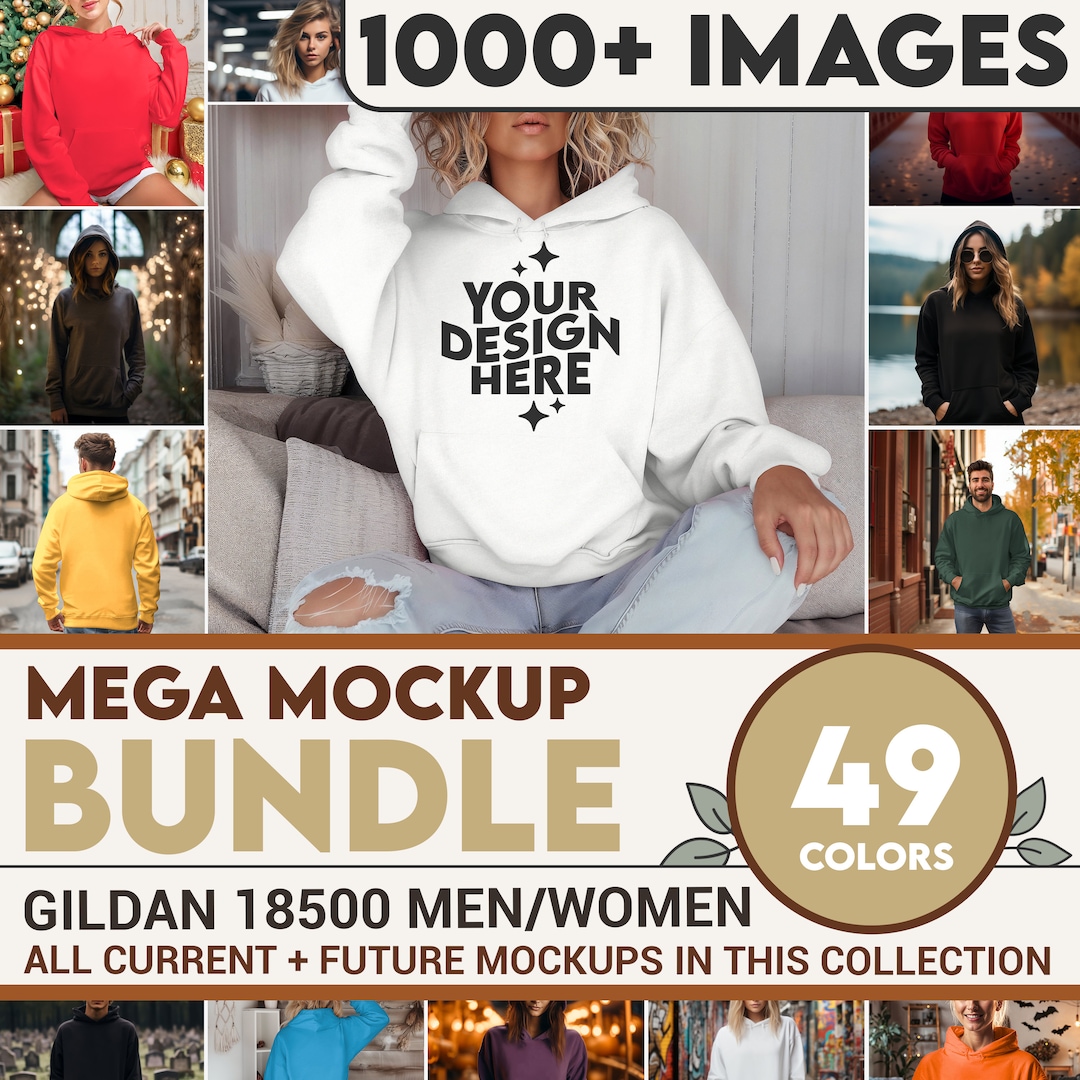 Gildan 18500 Mockup Bundle, 18500 Hoodie Bundle Black White Red, Model ...