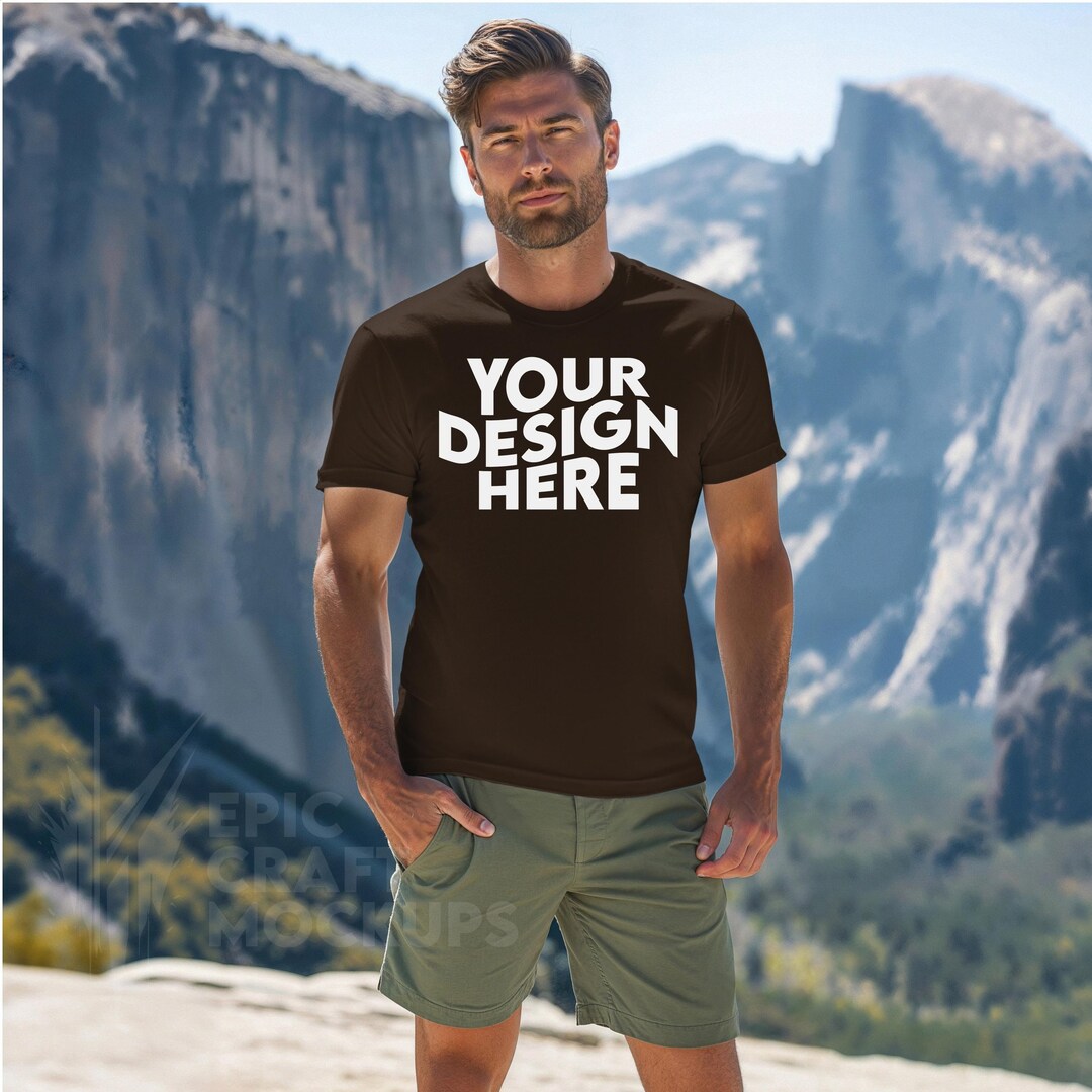 Dark Chocolate Gildan 64000 Mockup Hiking Outdoor Nature Man Tshirt ...