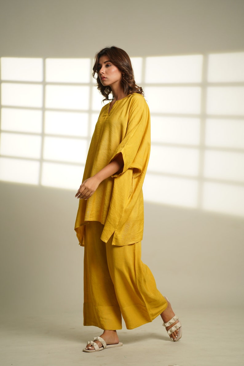 Oversized Linen Set, Linen Two-piece Set, Mustard Linen Top and Pant ...