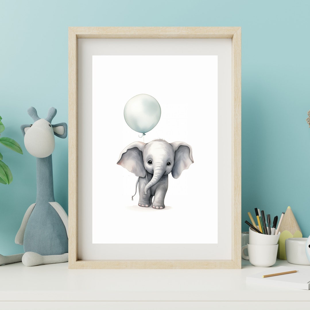 Baby Elephant, Blue Balloon Printable Art | Nursery Wall Decor ...