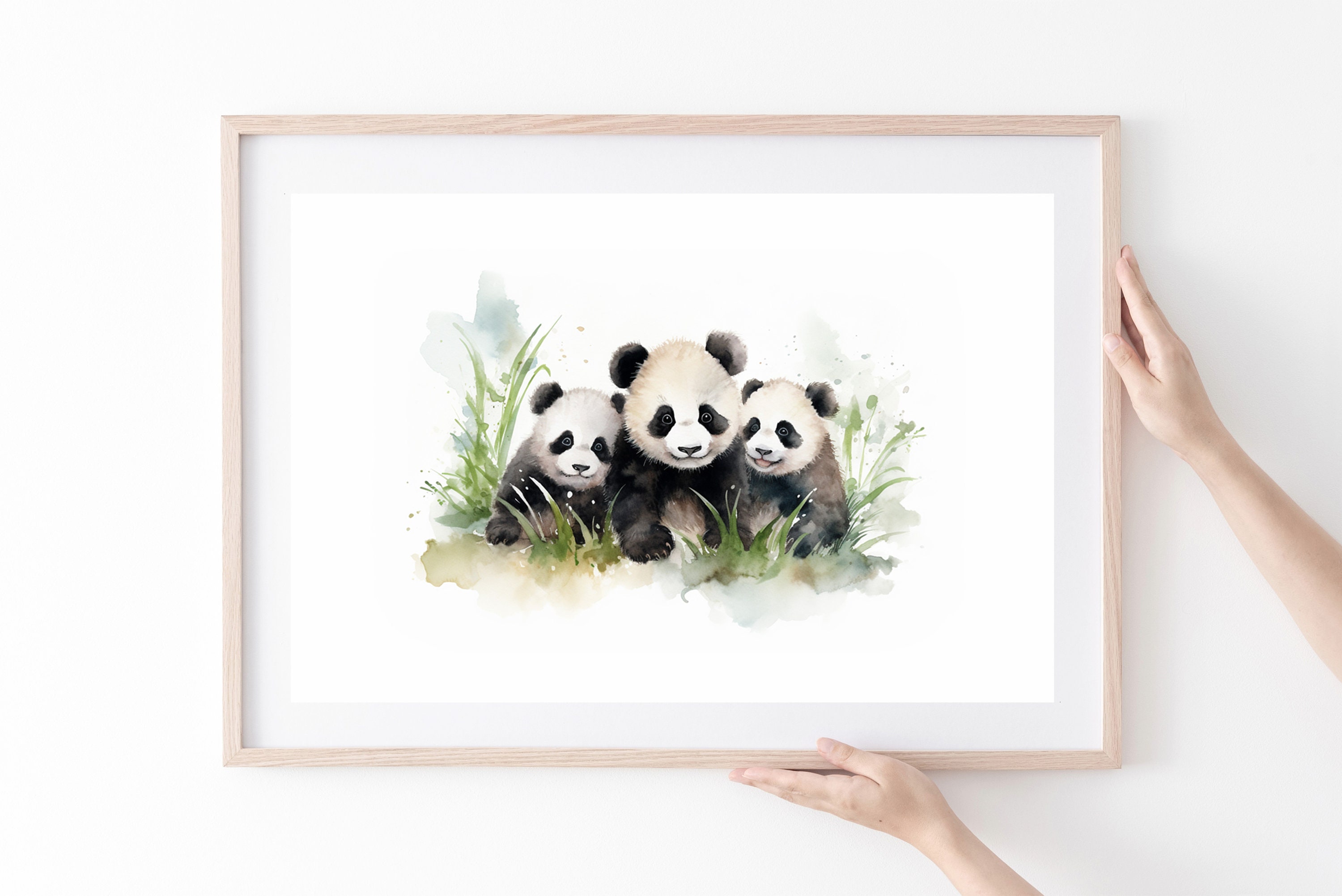Three Pandas Watercolor Printable Wall Art | Panda Decor | Panda Print ...