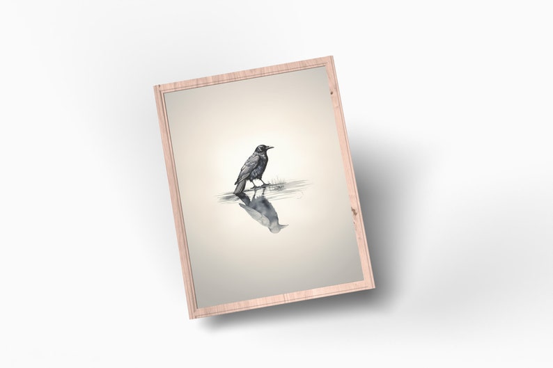 Crow Reflection Sketch Drawing | Water Color | Wildlife Print | Bird ...