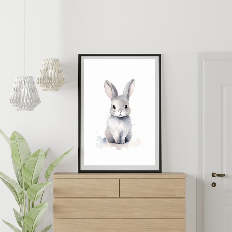 Grey Bunny Watercolor Printable Wall Art | Bunny Decor | Gray Rabbit ...