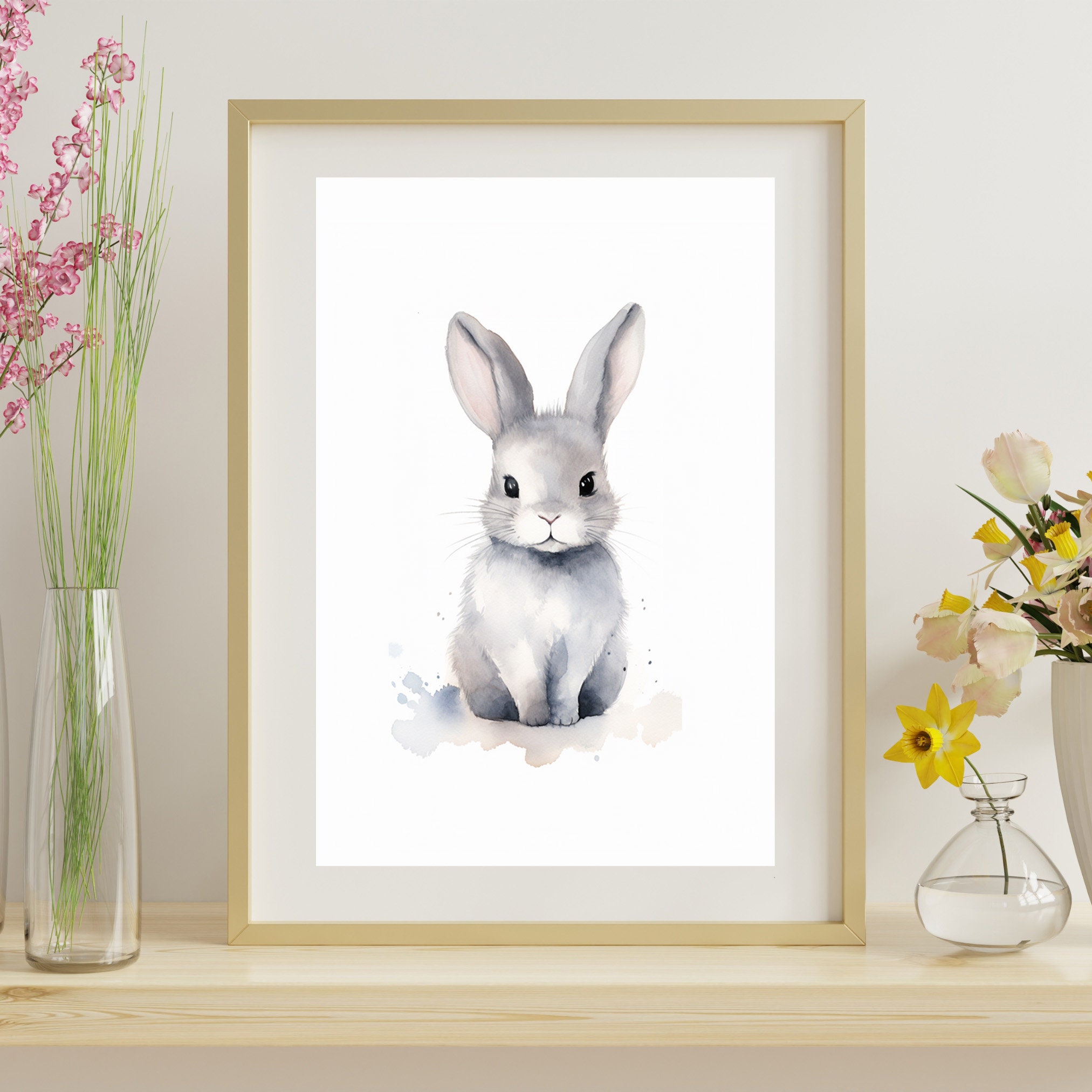 Grey Bunny Watercolor Printable Wall Art | Bunny Decor | Gray Rabbit ...