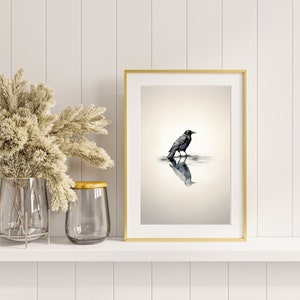 Crow Reflection Sketch Drawing | Water Color | Wildlife Print | Bird ...