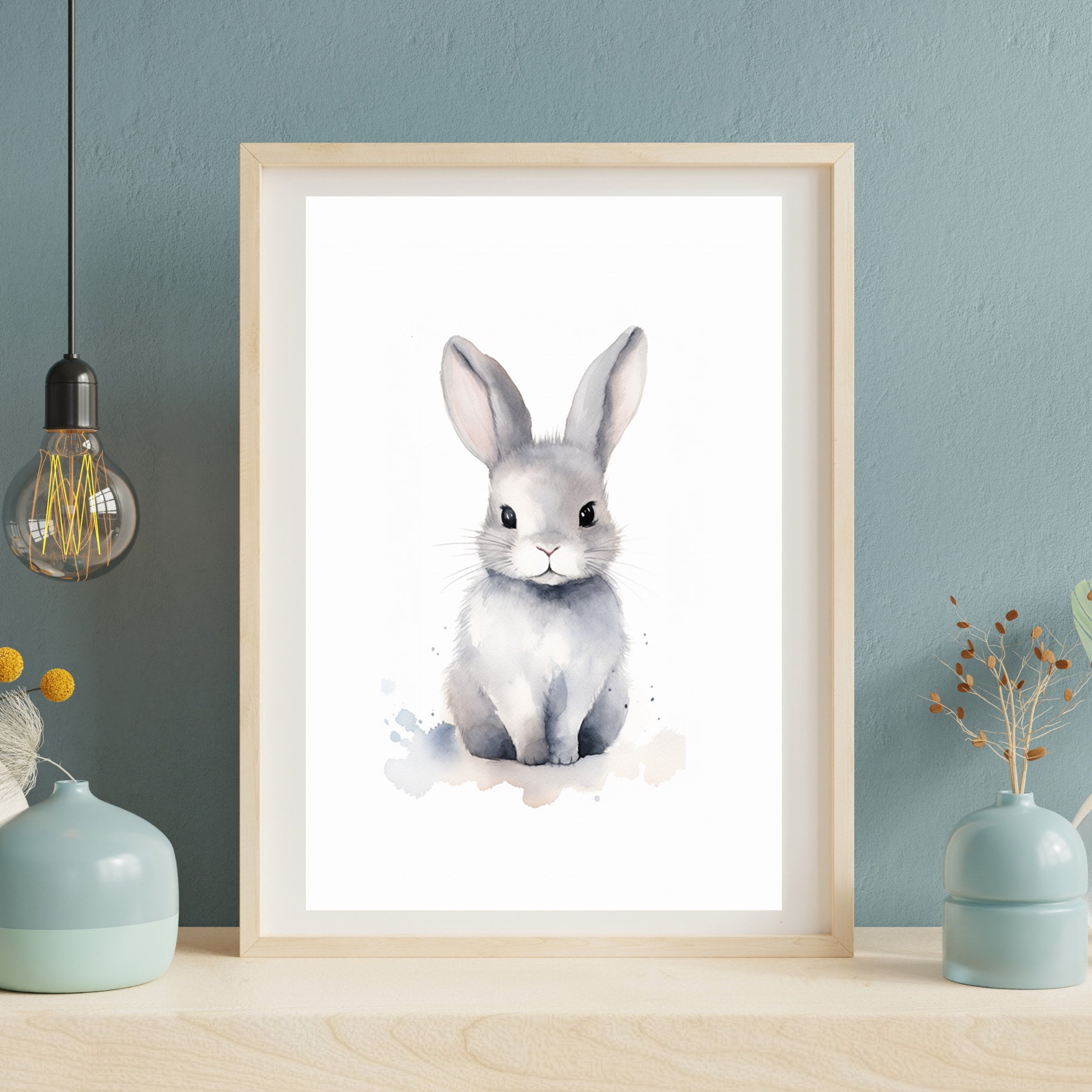 Grey Bunny Watercolor Printable Wall Art Bunny Decor Gray Rabbit Print ...