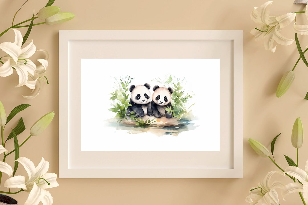 Two Pandas Watercolor Printable Wall Art | Panda Decor | Panda Print ...