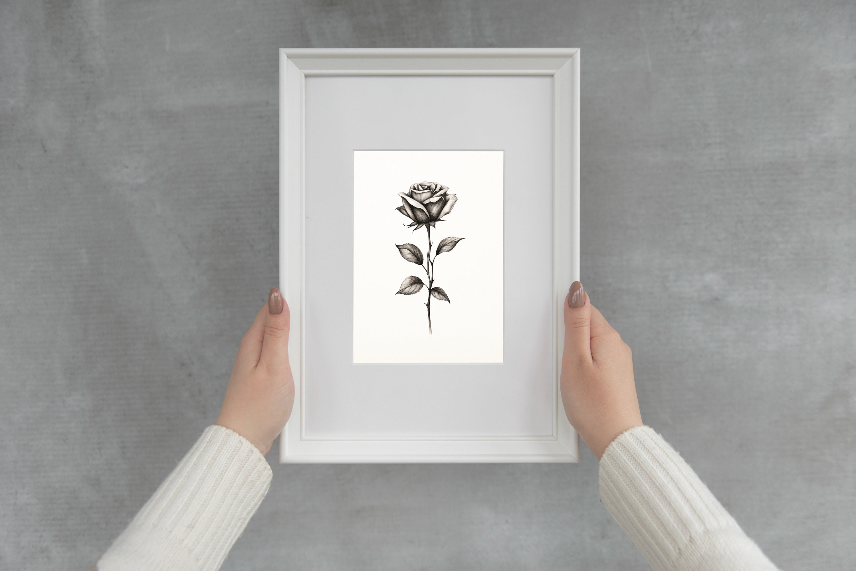 Single Rose Sketch Art Drawing | Neutral Botanical Print | Simple ...