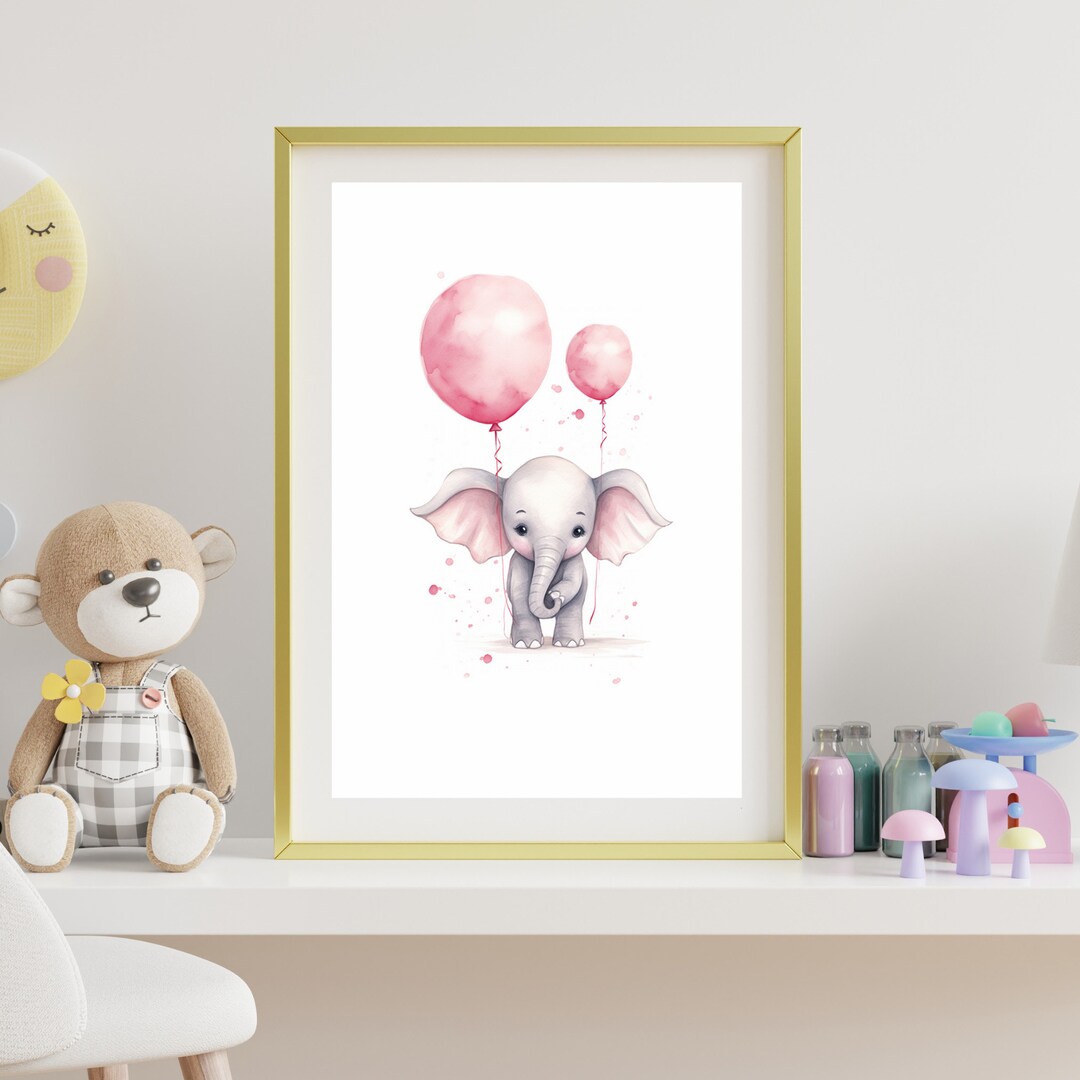 Pink Balloons, Baby Elephant Printable Art | Nursery Wall Decor ...