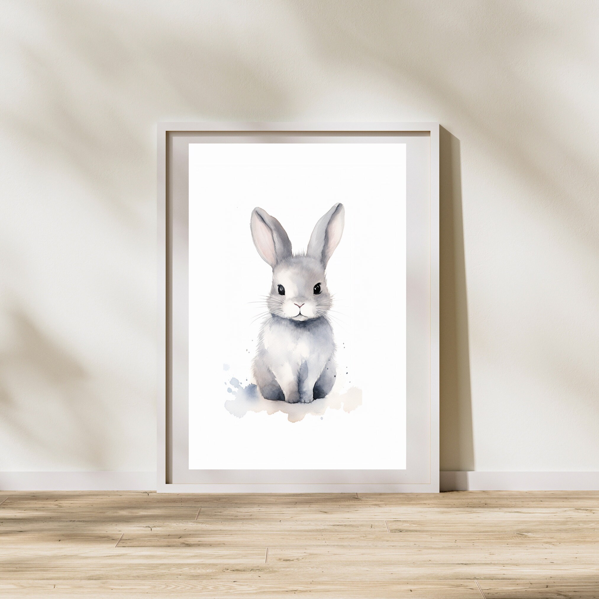 Grey Bunny Watercolor Printable Wall Art Bunny Decor Gray Rabbit Print ...