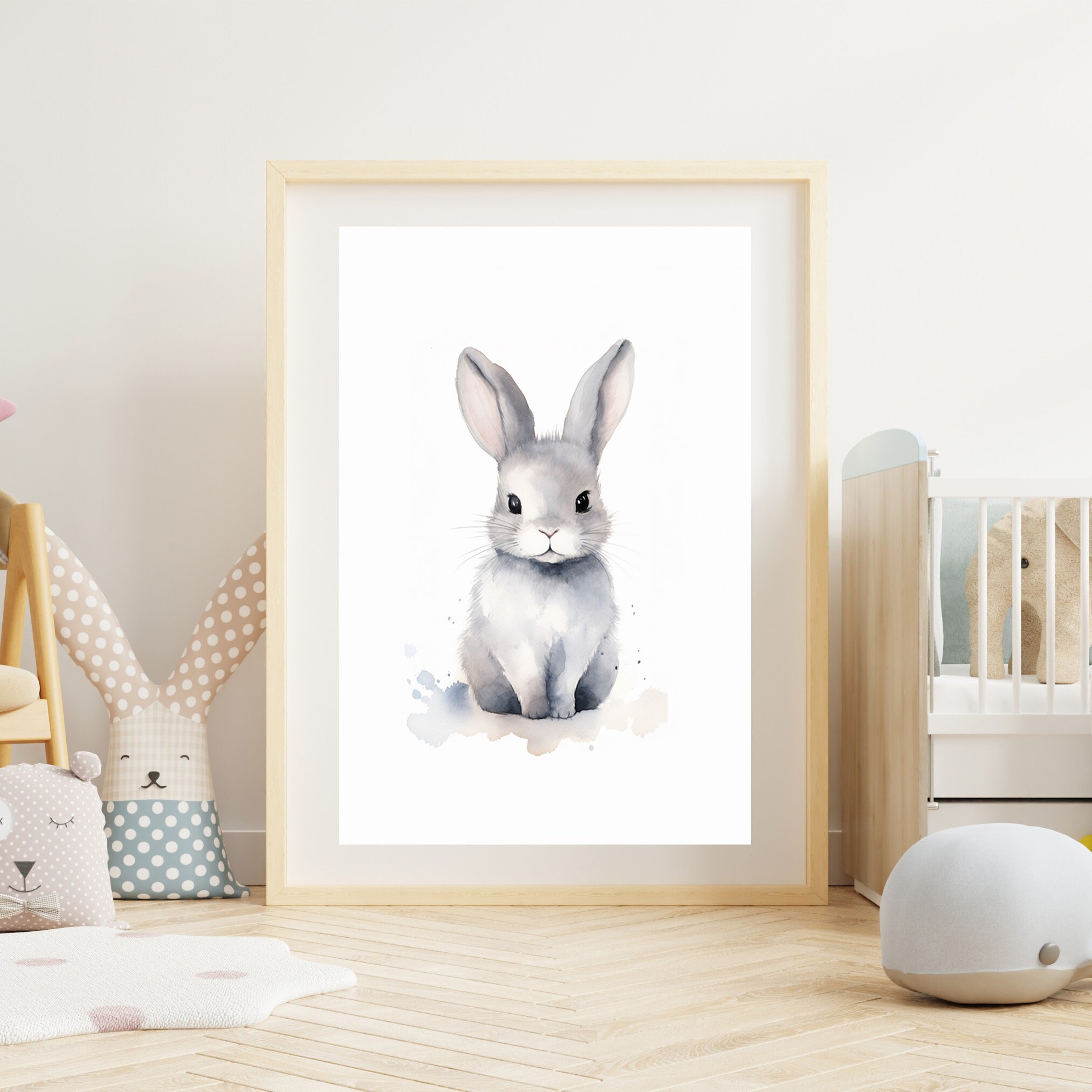 Grey Bunny Watercolor Printable Wall Art | Bunny Decor | Gray Rabbit ...