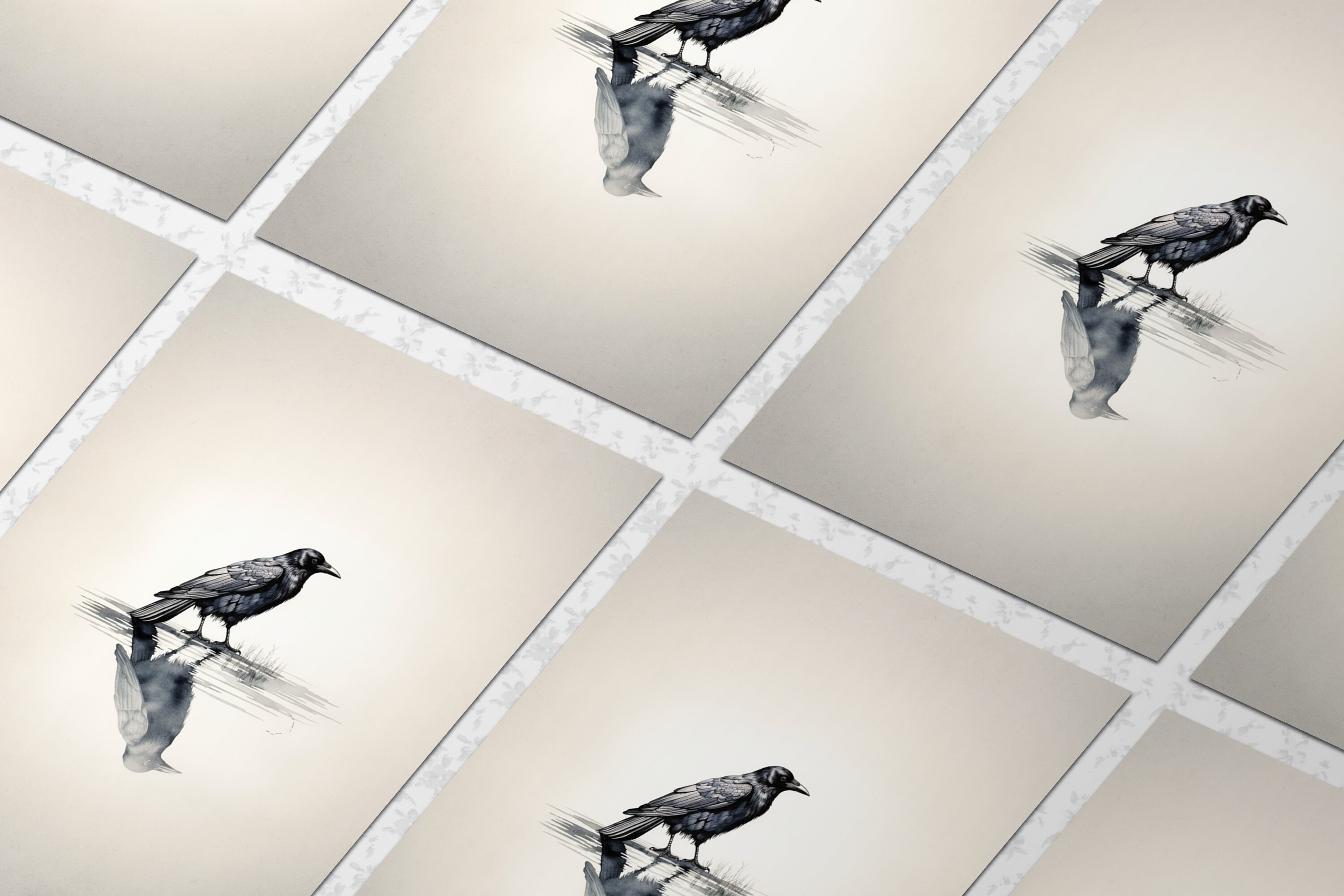 Crow Reflection Sketch Drawing | Water Color | Wildlife Print | Bird ...