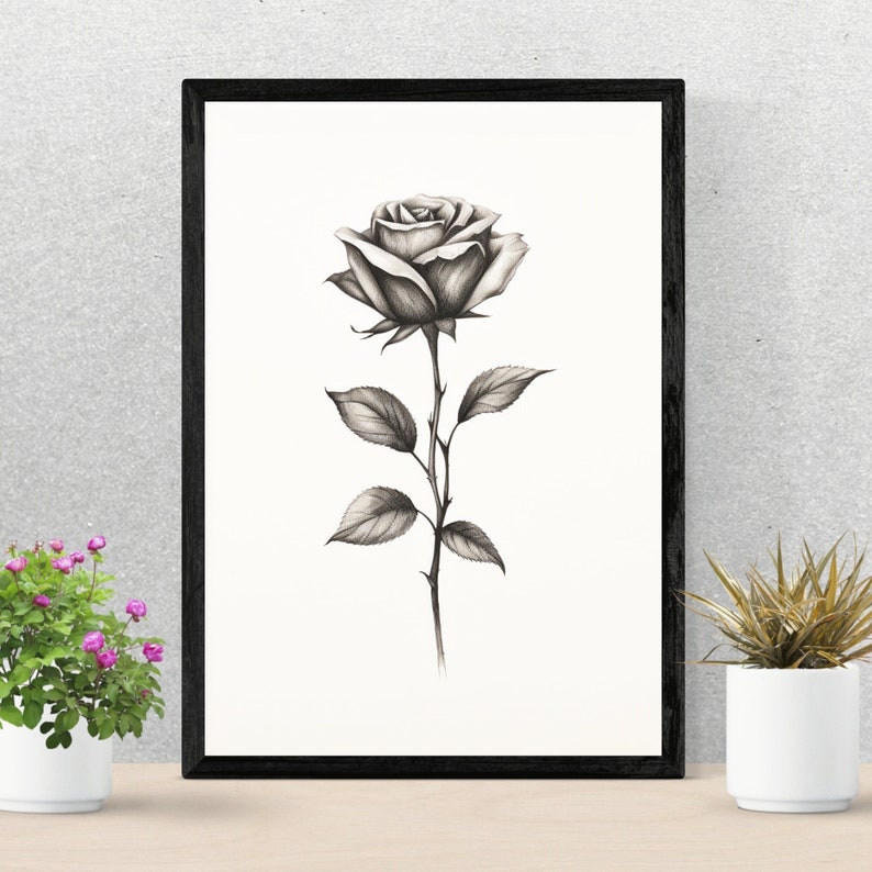 Single Rose Sketch Art Drawing | Neutral Botanical Print | Simple ...