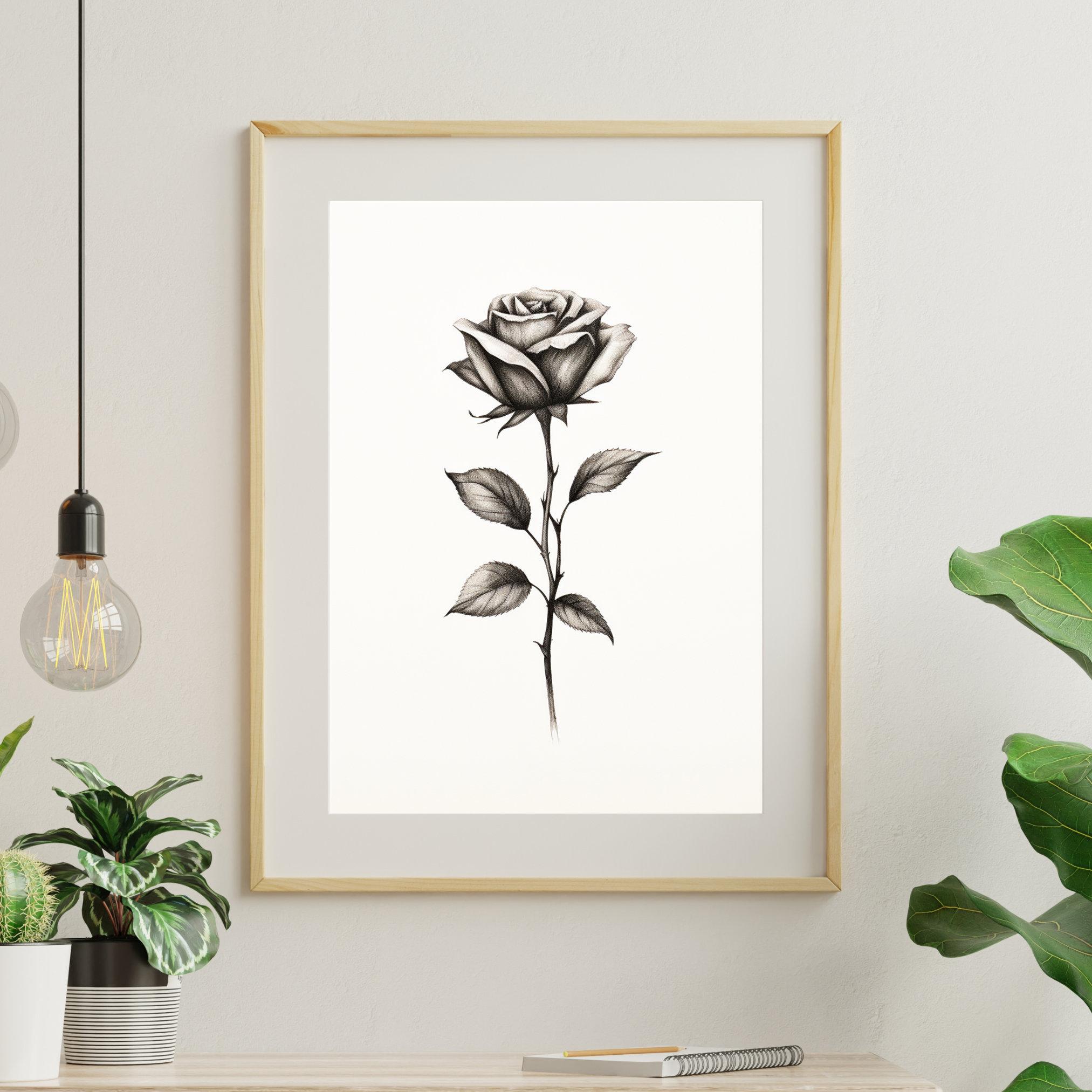 Single Rose Sketch Art Drawing | Neutral Botanical Print | Simple ...