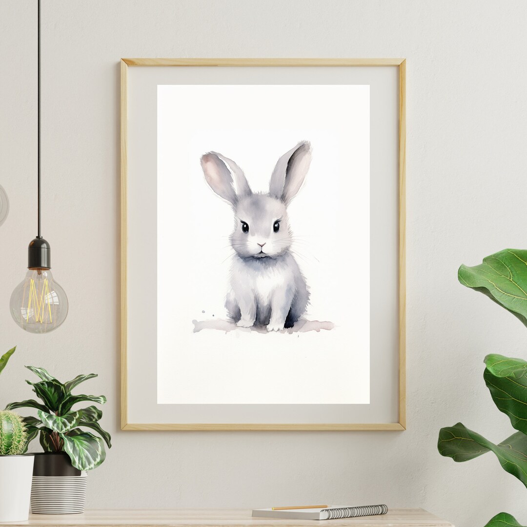 Grey Bunny #2 Watercolor Printable Wall Art | Bunny Decor | Gray Rabbit ...