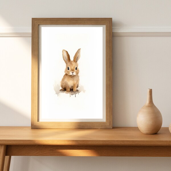 Grey Bunny Watercolor Printable Wall Art Bunny Decor Gray Rabbit Print ...