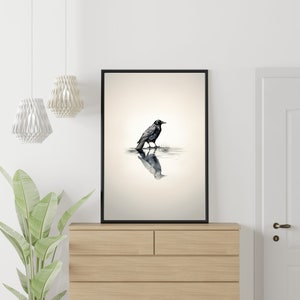 Crow Reflection Sketch Drawing | Water Color | Wildlife Print | Bird ...