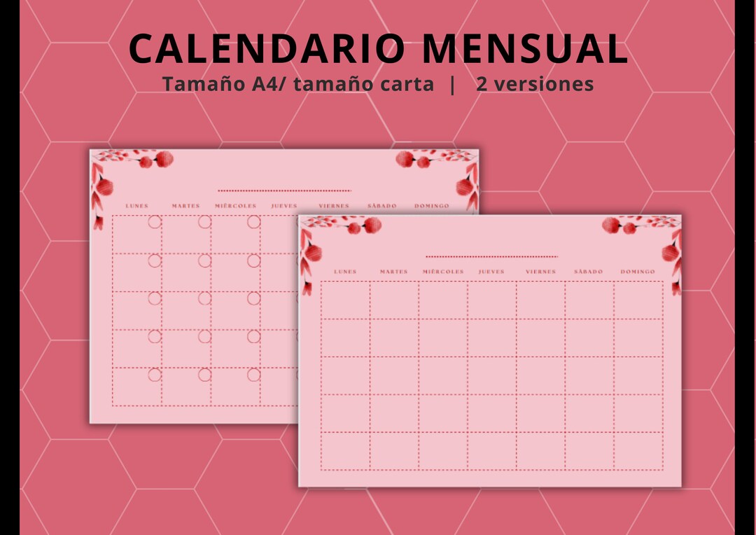 Red Monthly Calendar in PDF Printable Horizontal Red Undated Planner - Etsy