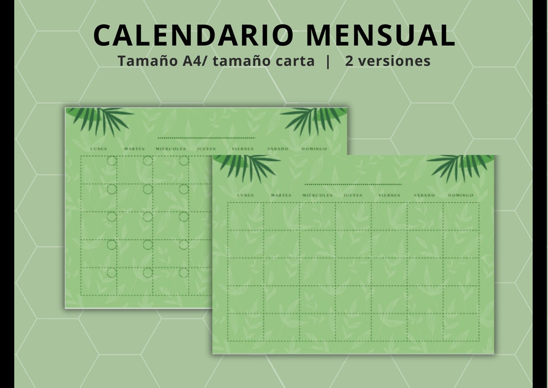 Green Monthly Calendar in PDF A4 Printable Undated Planner - Etsy