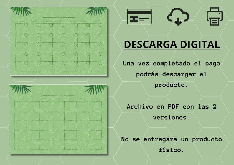 Green Monthly Calendar in PDF A4 Printable Undated Planner - Etsy